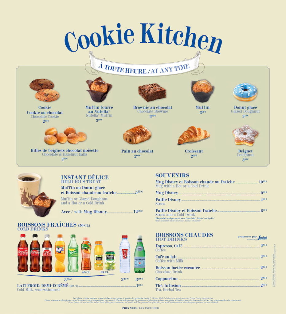 Cookie Kitchen menu at Disneyland Park - Restaurants and menus - Wish2Dream